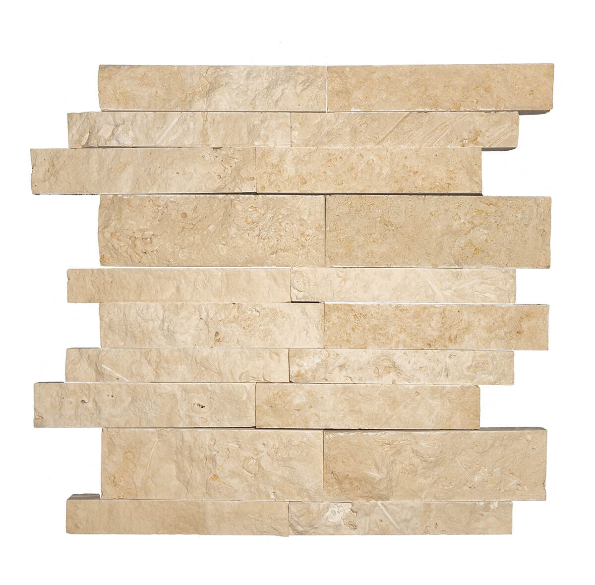 IVORY LIGHT: Travertine Ledgestone Mosaic (12"x12"x3/4"-1" | splitface