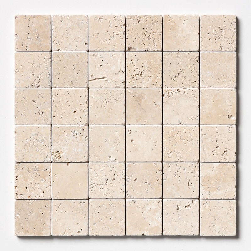 Ivory 2X2 Straight Stack Mosaic | Tumbled | 12"X12"X3/8" | Straight Cut ...