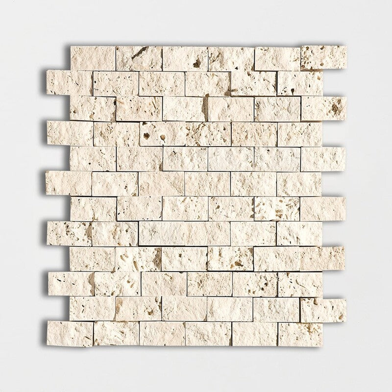 Ivory 1X2 Staggered Joint Mosaic | Rock Face | 12"X12"X5/8" | Straight ...