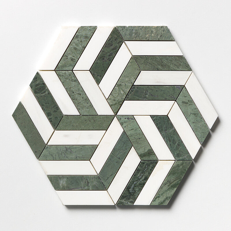 Snow White Verde Tia Windmill Mosaic | Honed | 11"X13"X3/4" | Straight ...