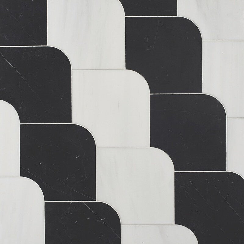 Snow White China Black Ruffle Mosaic | Honed | 6"X6"X15/32" | Straight ...