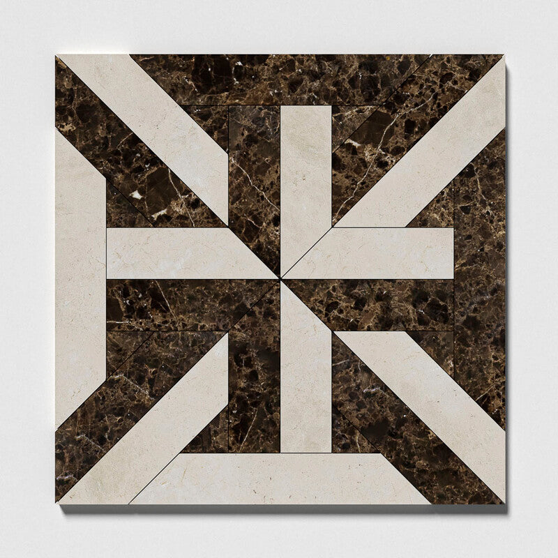 Crema Marfil Emperador Dark Rubicon Lattice Mosaic | Polished | 17"X17 ...