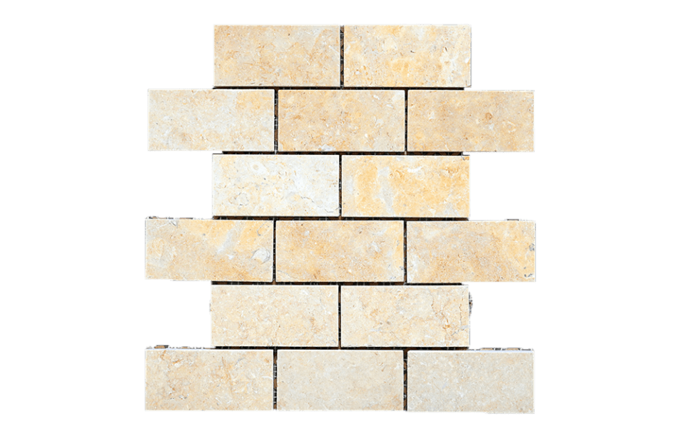 JERUSALEM GOLD: 2X4 Staggered Joint Limestone Field Mosaic (12 1/4"x12