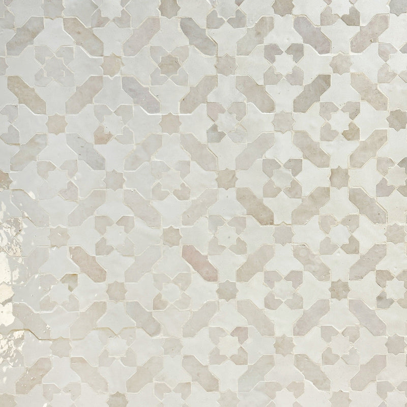 Zel Habiba Atlas Snow Desert White Glazed Zellige Mosaic | 10 1/2X10 1 ...