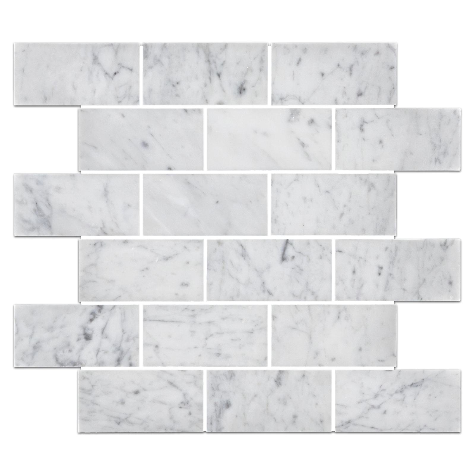 Bianco Carrara Marble 2x4 Staggered Joint Field Mosaic | 12"x12¹⁄₈"x³⁄₈ ...
