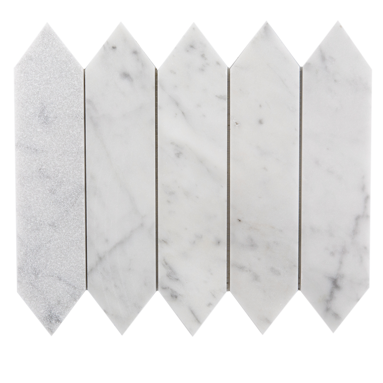 Carrara Bianco Marble Picket Mosaic | 8"X10"X3/8" | Honed, Sandblasted ...