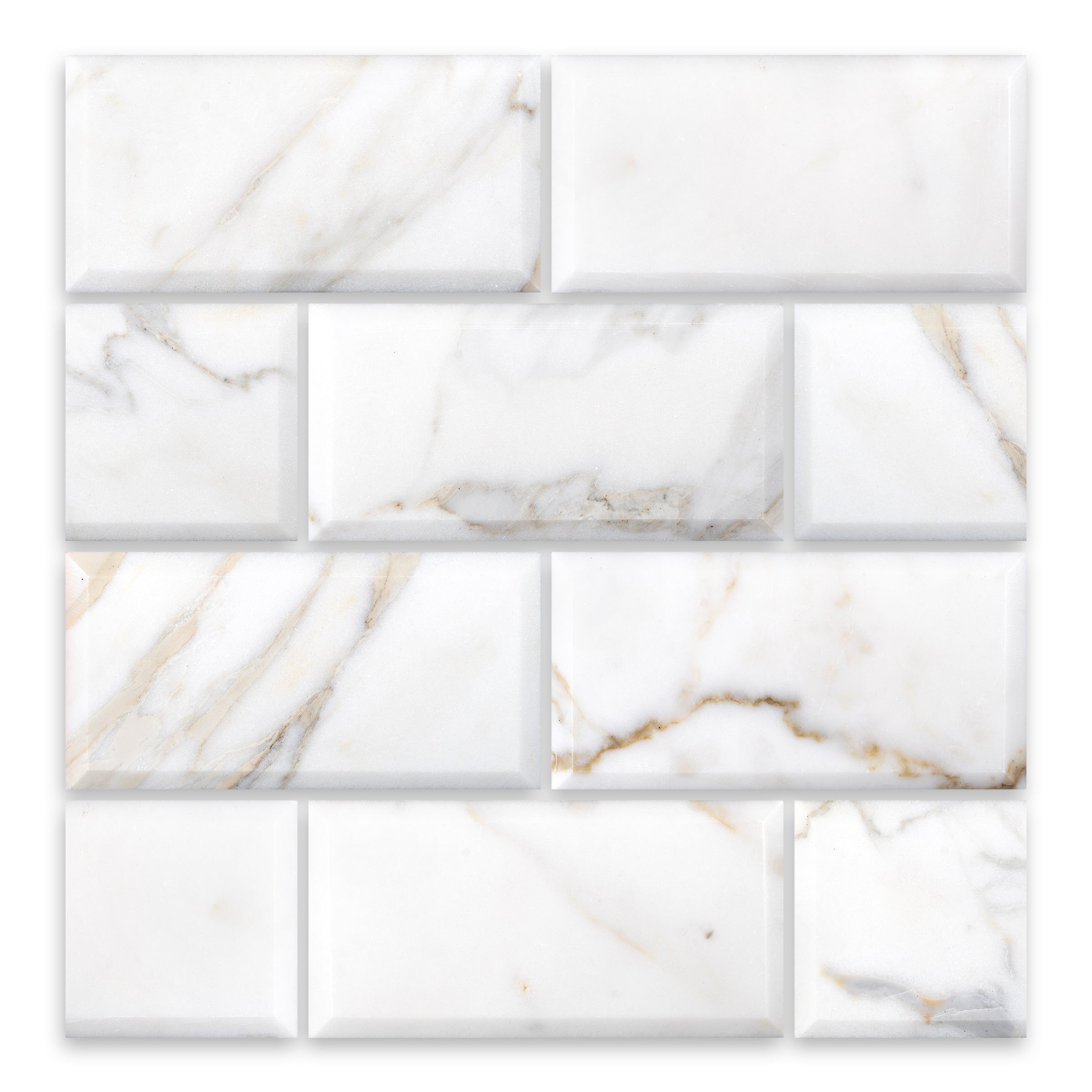 Calacatta Gold Marble Beveled Rectangle Field Tile | 3"X6"X3/8" | Honed ...