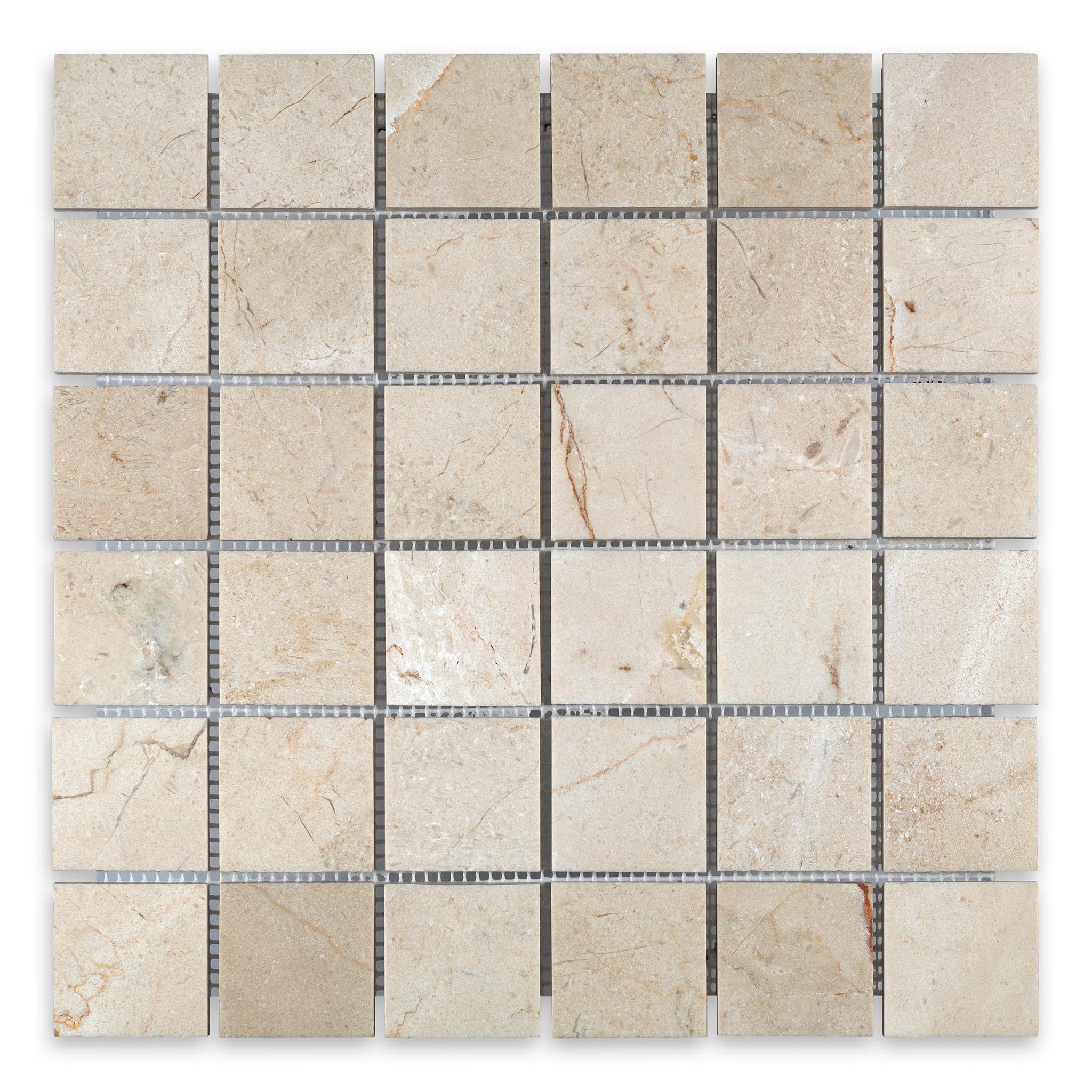 Crema Marfil Marble 2" Straight Stack Mosaic | 12"X12"X3/8" | Tumbled ...