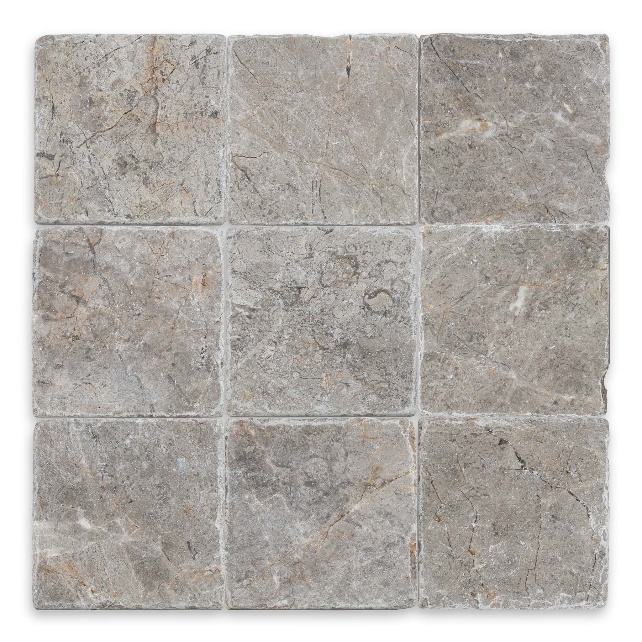 Tundra Grey Marble Square Field Tile | 4"X4"X3/8" | Tumbled | Surface ...