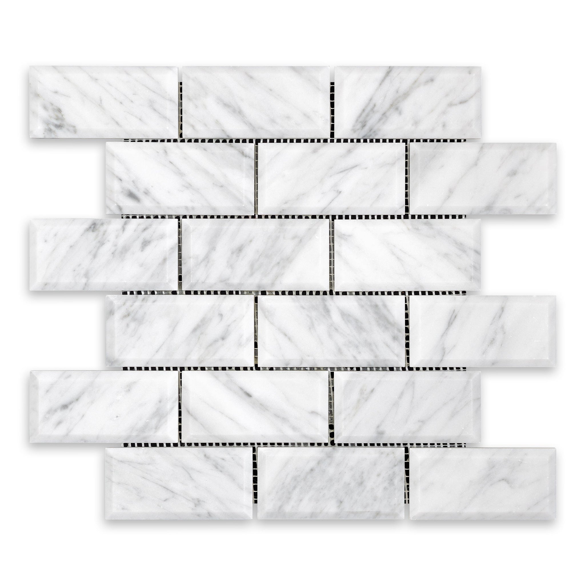 White Carrara Marble Beveled 2"X4" Staggered Joint Mosaic | 11 7/8"X11 ...