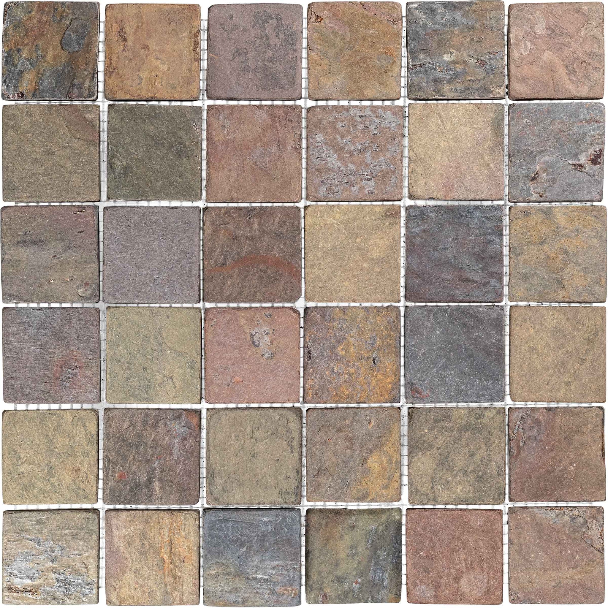 Indian Multicolor Slate 2" Straight Stack Mosaic | 12"X12"X3/8 ...