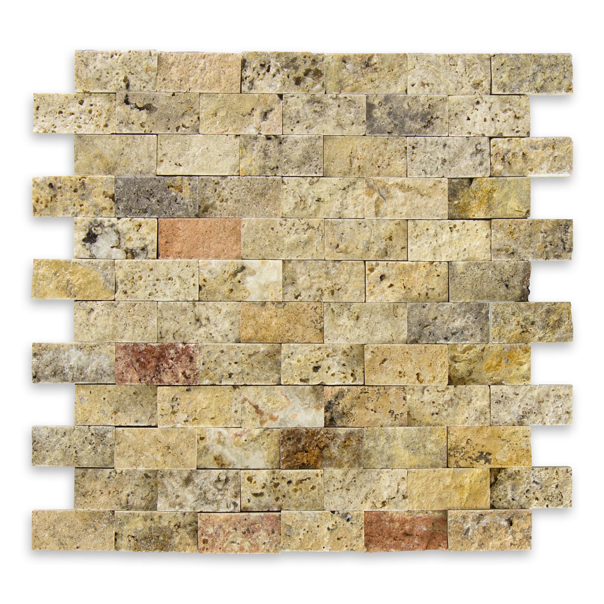 Autumn Leaves Travertine 1"X2" Staggered Joint Mosaic | 12 1/4"X12 3/4 ...