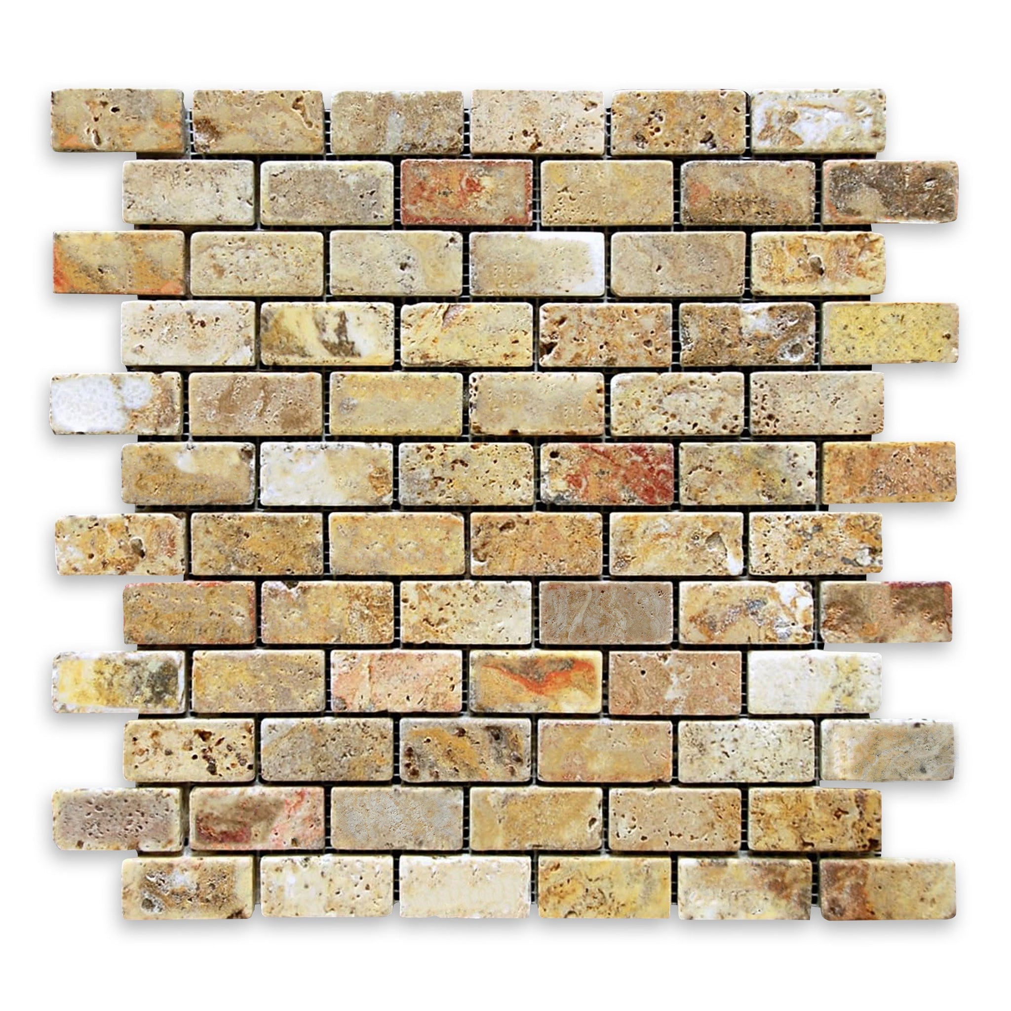 Autumn Leaves Travertine 1"X2" Staggered Joint Mosaic | 12 1/4"X12 3/4 ...