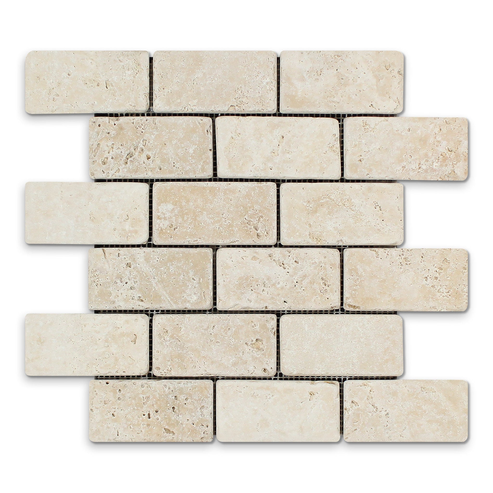 Ivory Premium Travertine 2"X4" Staggered Joint Mosaic | 11 3/4"X12"X3/8 ...