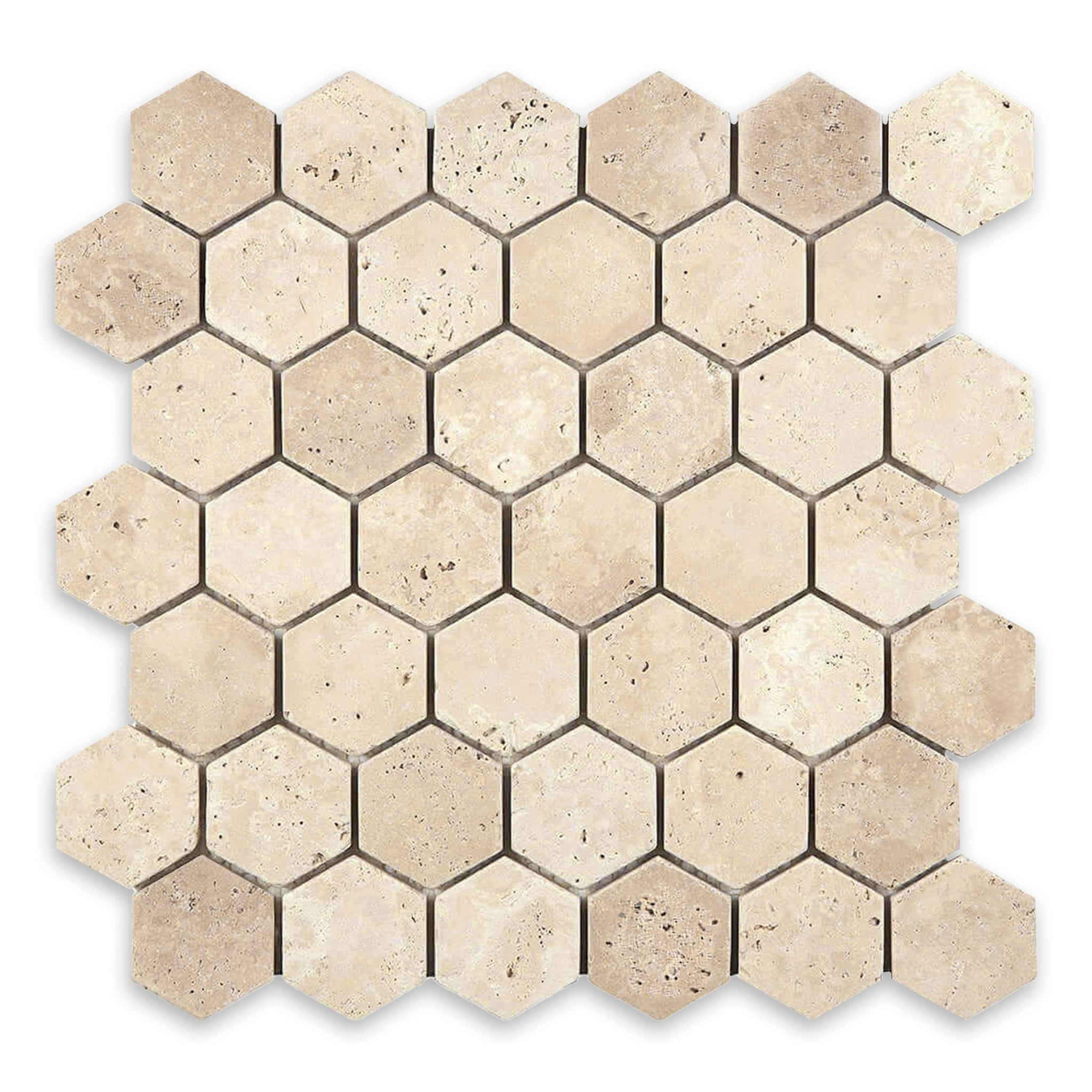 Ivory Premium Travertine 2" Hexagonal Mosaic | 11 3/4"X12"X3/8 ...