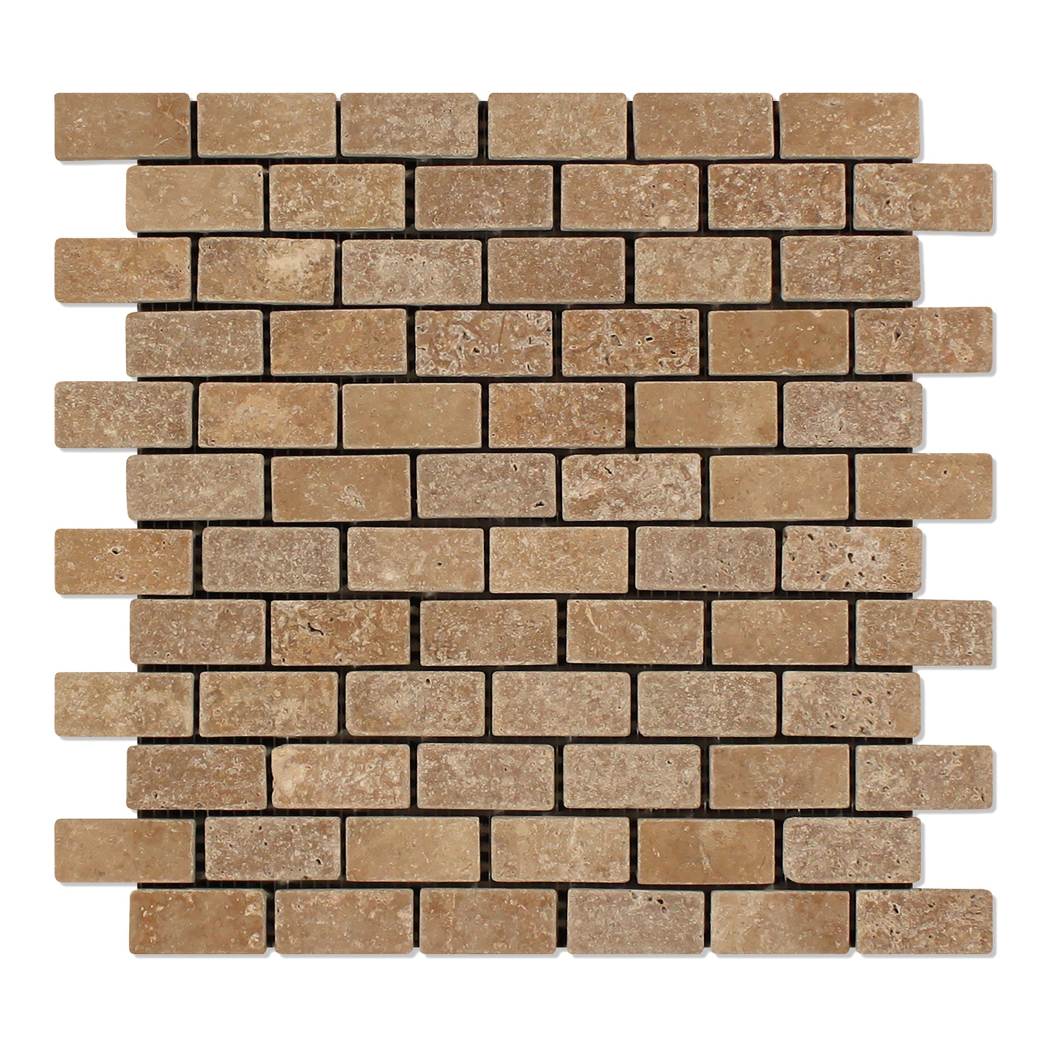 Noce Premium Travertine 1"X2" Staggered Joint Mosaic | 12 1/4"X12 3/4 ...