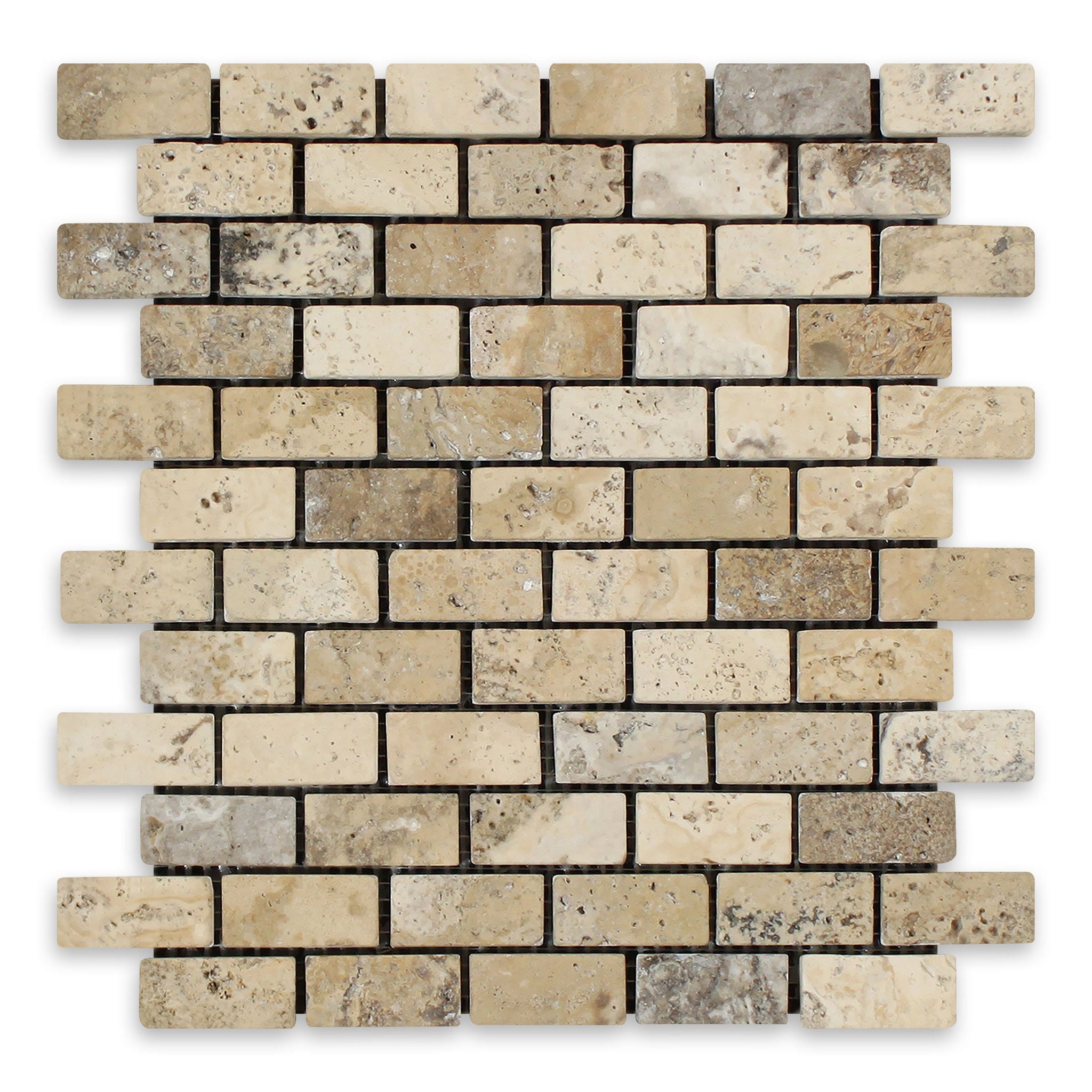 Philadelphia Travertine 1"X2" Staggered Joint Mosaic | 12 1/4"X12 3/4 ...