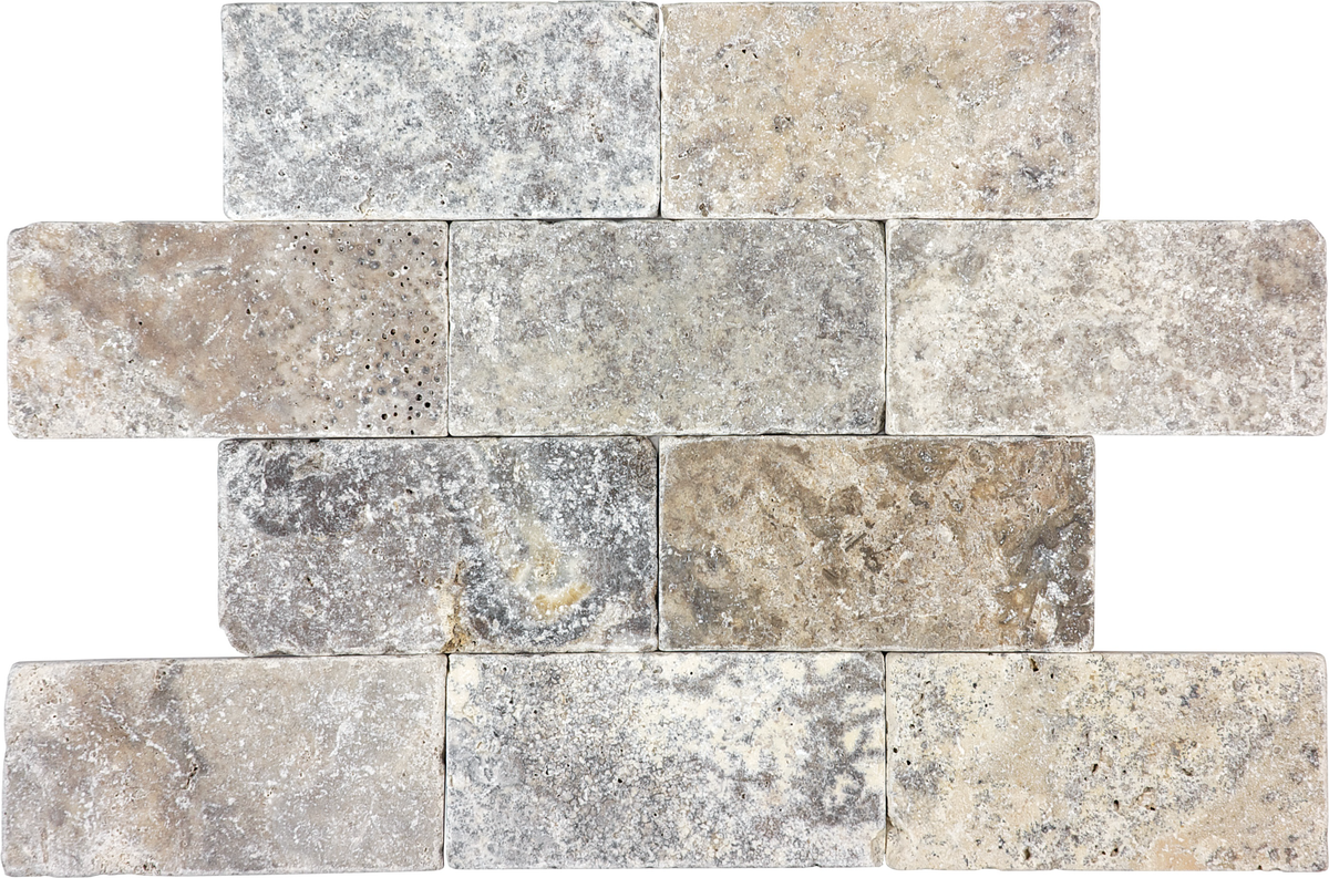 BUY ONLINE: Silver Ash Travertine Field Tile | 3"x5⅞"x⅜" | Tumbled ...
