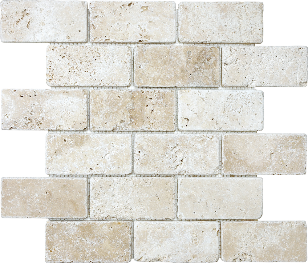 BUY ONLINE: Ivory Travertine 2"X4" Brick Offset Mosaic | 12"x12"x⅜ ...