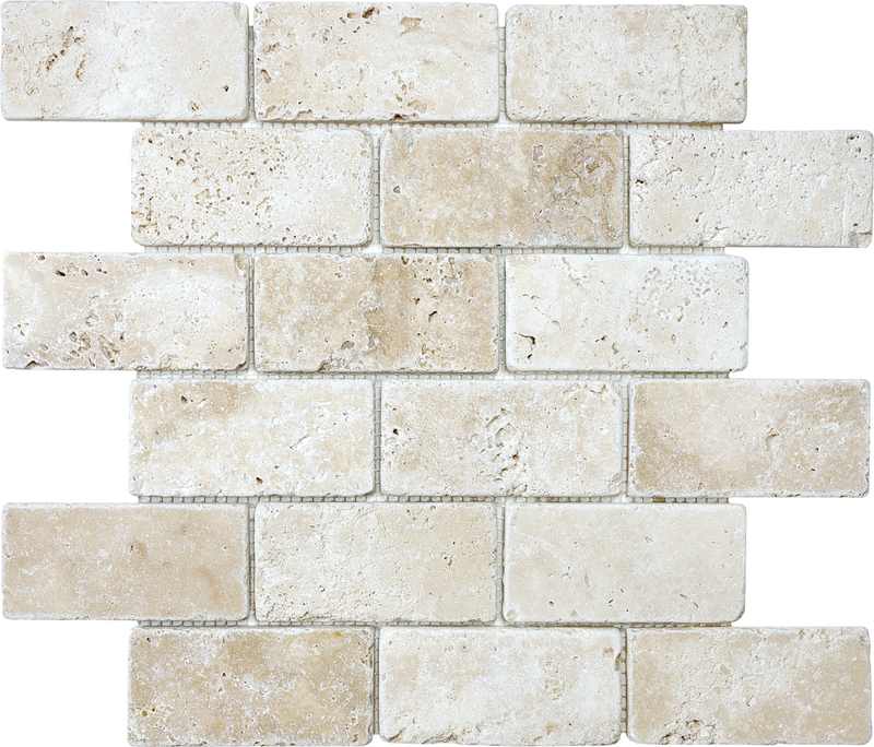 BUY ONLINE: Ivory Travertine 2"X4" Brick Offset Mosaic | 12"x12"x⅜ ...